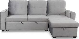 Menzzo Delacroix Ecksofa, ausziehbar, modern, Velours, silberfarben