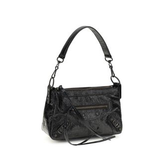 Balenciaga Womens Le City Moto Shoulder Bag Black Lamb Ovis Aries