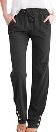 Generic Ydsxlp Pantalon en lin pour femme - Couleur unie - Taille &eacute;lastique - Grande taille - Pantalon d&eacute;t&eacute; ample avec poches - Taille haute - Pantalon de jog