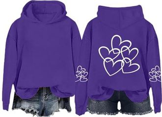 Generic Sweat &agrave; capuche imprim&eacute; coeurs de Saint-Valentin pour femme, d&eacute;contract&eacute;, tendance, motif graphique damour pour femme, sweatshirts &agrave; manches longues, 