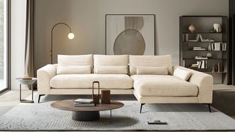Studio Copenhagen home24 Ecksofa Beige Cordstoff Lola 313 x 85 x 172cm Longchair davorstehend rechts Modern