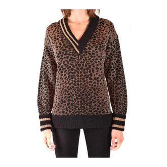 Pinko Leopard Pattern V-Neck Strickpullover - - Knitwear - Damen - Braun - S