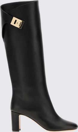 Ferragamo Bottes hautes au genou en cuir de veau lisse avec talon haut carr&eacute;
