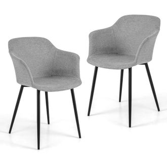 Costway Costway - Fauteuil Scandinave Lot de 2, Fauteuil Salon Rembourr&eacute;es avec Accoudoirs, Hauteur dAssise 46 cm, 4 Pieds en M&eacute;tal, pour Salon, Salle &agrave;