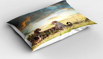 Abakuhaus Safari Kissenbezug, Gefährliche Geparden in Afrika, Dekorativer Standard King Size Gedruckter Kissenbezug, 80 x 40 cm, Mehrfarbig