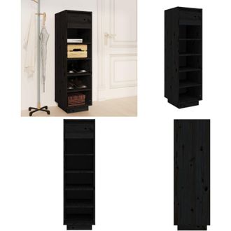 vidaXL Armoire &agrave; chaussures noir 30x34x105 cm bois de pin massif - Meuble Chaussure - &Eacute;tag&egrave;re Chaussure - Rangement Chaussures - Armoire &agrave; Chaussures