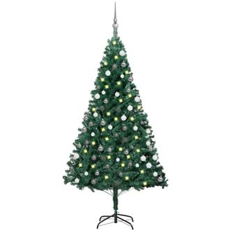 vidaXL K&uuml;nstlicher Weihnachtsbaum mit Beleuchtung & Kugeln Gr&uuml;n 150 cm vidaXL
