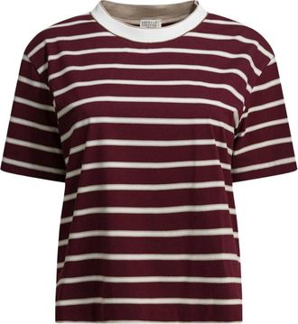 Brunello Cucinelli Femme, Tops, Rouge, Taille: 36 FR T-shirt ray&eacute; en coton