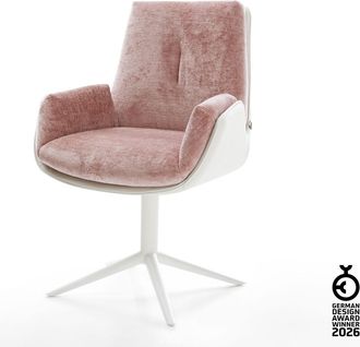 DELIFE Drehstuhl Clea-Flex Materialmix Echtleder Wei&szlig;-Ros&eacute; Fu&szlig;kreuz Wei&szlig; 360&deg; drehbar Wippfunktion, Esszimmerst&uuml;hle