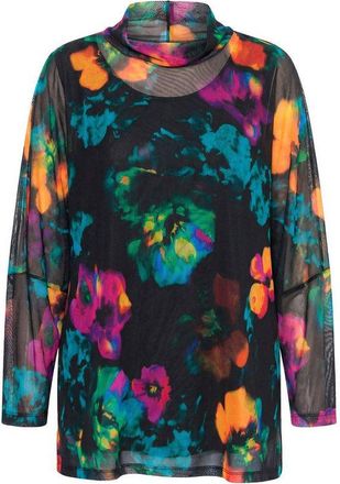 Miamoda Druckbluse Mesh-Bluse oversized Bl&uuml;ten-Muster