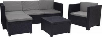 PEGANE Pegane - Salon de jardin ext&eacute;rieur de 5 places en r&eacute;sine tress&eacute;e (1 Fauteuil + 1 canap&eacute; dangle + 1 table basse)