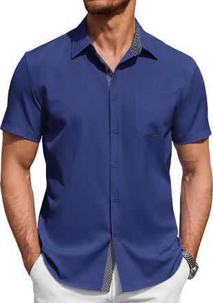 Coofandy Herrenbekleidung Herren Hemden Kurzarm Leichtes Sommerhemd Freizeithemd Regular Fit Strandhemd Sommer Tops für Herren Herrenhemd mit Brusttasche Navy 