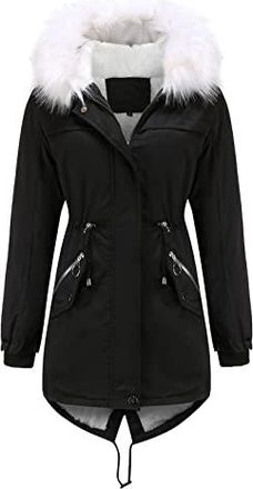 Generic Vestes pour femmes 2026 Manteau &eacute;pais dhiver chaud faux capuche couleur unie grande taille mi-longueur manteau veste, Noir, S