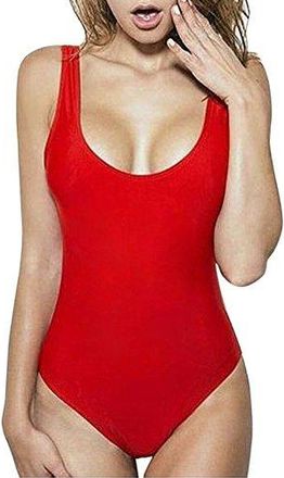 Lazzboy Maillots de Bain Femme 1 Pieces Sexy El&eacute;gant Amincissant Bikini Dos Nu Monokini Tanga String Bikini de Plage Rouge L