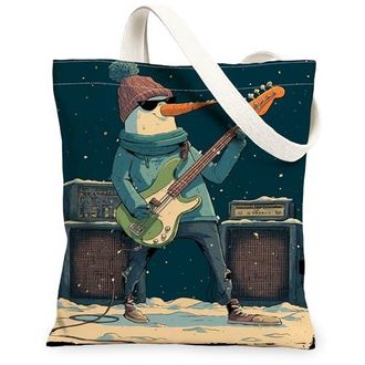 Generic Sacs fourre-tout en toile motif bonhomme de neige dhiver, sacs d&eacute;picerie r&eacute;utilisables, l&eacute;gers et lavables avec bandouli&egrave;re pour Tr, Bleu, 13x15 Inch