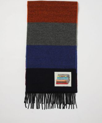 Paul Smith Mehrfarbiger gestreifter Wollschal von mit Fransen und Logo-Patch