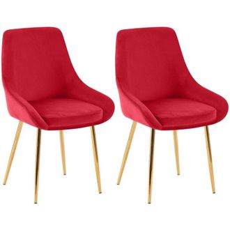 Clp Lot de 2 chaises de salle &agrave; manger Elmira Rouge m&eacute;tal or