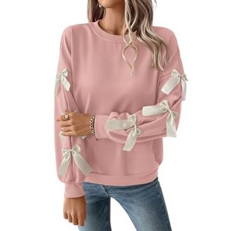 Generic Sweats de vacances pour femmes, col rond et manches longues, joli noeud 3D, sweat-shirt de No&euml;l dautomne Y2k, rose, XL
