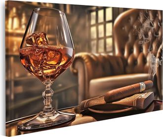 Islandburner Bild auf Leinwand Whiskyglas und Zigarre in elegantem Ambiente f&uuml;r Wohnzimmer Liebhaber Luxusbar Bilder Wandbilder Poster