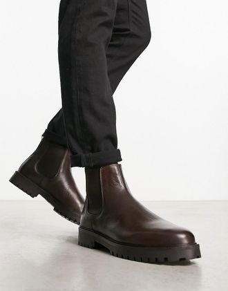 WALK LONDON Walk London - Sean - Bottines Chelsea &eacute;paisses en cuir - Marron