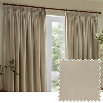 furn. Yard Heavy Chenille Bleistiftfaltenvorhang Paar - Raumverdunkelungsvorhang aus weichem Samt in erdiger neutraler Wohnkultur (Leinen - 168x229cm)