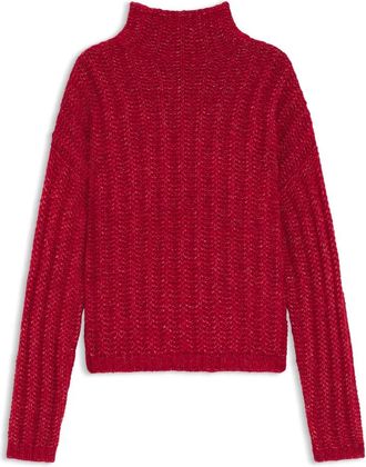 HUGO BOSS Boxy Rippstrick-Pullover mit Stehkragen - - Knitwear - Damen - Rot - XS