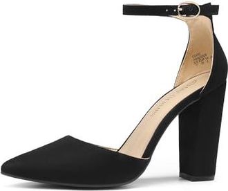 Dream Pairs Escarpins Femme Talon Épais 10cm Bout Pointu Chaussures de Soirée Mariage avec Bride à la Cheville Confortables Antidérapantes,Size 38.5,Suède/Noir,Co