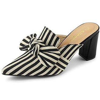 Allegra K Femmes Mules Talon Carré Bout Pointu Rayures Noir 39