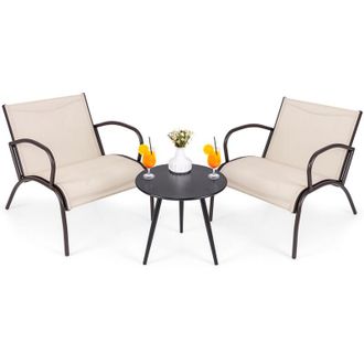 Costway Salon de Jardin 3 Pi&egrave;ces, 2 Fauteuils et Table en Aluminium M&eacute;tal avec Si&egrave;ge Incurv&eacute; en Tissu, pour Jardin, Patio, Bord de la Piscine