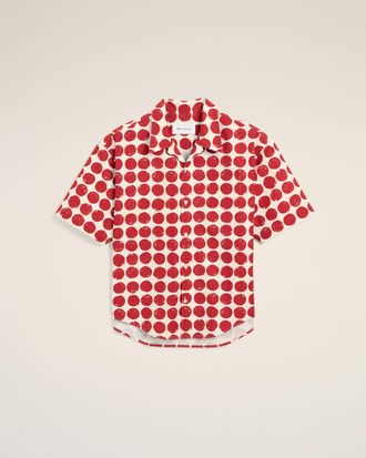 Ami Chemise boxy rouge &agrave; pois en coton manches courtes Rouge Rubis & ivoire - 36 - Homme