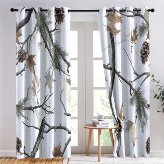Generic Gardinen Grau Vorhänge mit Ösen Vorhang Modern Tarnung Pflanzen Blätter Dekoschal Gardinen H230 x B117 cm (2er Pack) für Curtain Wohnzimmer Schlafzimm