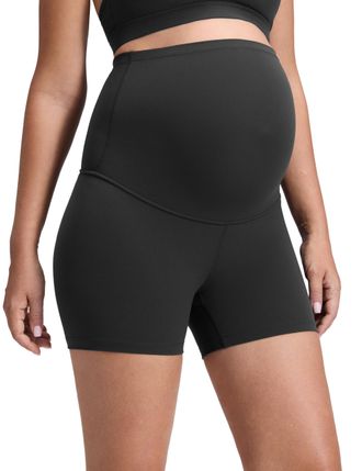 CRZ YOGA Damen Butterluxe Kurze Umstandsleggings Schwangerschaft Shorts Umstandsshorts Umstandshose Yoga Leggings - 10cm Schwarz 44