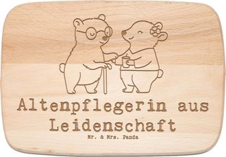Mr. & Mrs. Panda Fr&uuml;hst&uuml;cksbrett Altenpflegerin Leidenschaft - Geschenk, Lustig, Fr&uuml;hst&uuml;cksbrettchen, Spruch, Witzig, Holzbrett, Holzbrettchen, K&uuml;chenbrett, Beruf, Sch