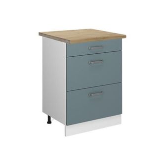 Vicco Meuble Cuisine R-Line, Bleu-Gris/Blanc, 60 cm avec tiroirs, PT Ch&ecirc;ne
