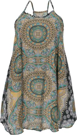 Guru Shop Boho Dashiki Minikleid, Tr&auml;gerkleid, Strandkleid, Tank Top - Taubengrau/goldgelb, Damen, Synthetisch