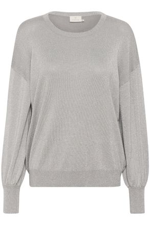 Kaffe Strickpullover KAregina Damen Strickpullover Glitzer Langarm Winter Pullover Casual Elegant Grey Silver metallic XL
