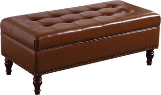 Generic Ottomanischer Fußhocker Mit Stauraum, 105 cm Kunstlederbank - Multifunktions-Betthocker Mit Beinen Aus Massivholz(Light Brown)