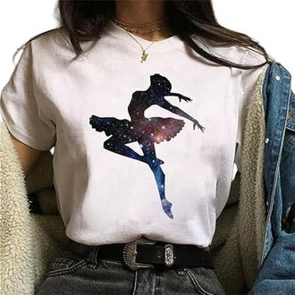 Keephen Femmes Ballet Danse T-Shirt &Eacute;t&eacute; Casual Danseuse de Ballet Graphique Impression 3D Manches Courtes Col Ras du Cou Tee Shirt Casual Pullover Tops
