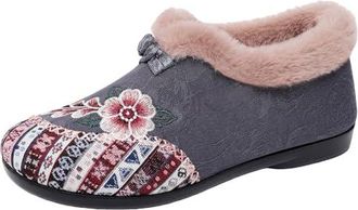Generic Bottines dhiver chaudes &agrave; motif floral pour femme, doubl&eacute;es de fourrure, chaudes en peluche, semelle souple antid&eacute;rapante, chaussures de tous les jour