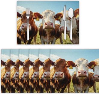 Generic Platzset Ochse Tier,Tischsets Abwaschbar 6 er Set,Platzdeckchen PVC rutschfest Hitzebeständig,Tisch-Matten für Esstisch Antifouling und Leicht zu Rein