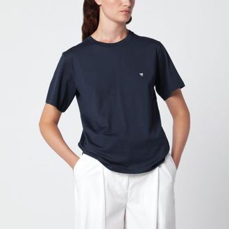 Max Mara Blaues T-Shirt aus Baumwolle mit Logostickerei