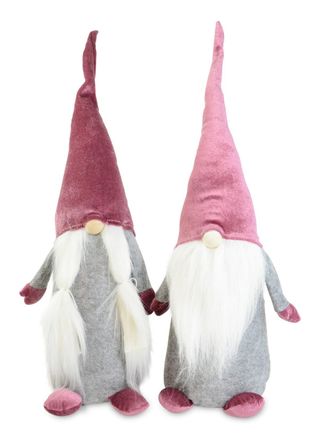 Riffelmacher & Weinberger Riffelmacher Wichtel Figur stehend aus Stoff | 60 cm | Grau/Rosa | 2-Fach Sortiert mit Bart oder Z&ouml;pfen | Skandi Weihnachtsdeko | 70582