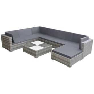 vidaXL Vidaxl - Salon de jardin 8 pcs avec coussins R&eacute;sine tress&eacute;e Gris