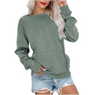 Generic Sweatshirt d&eacute;contract&eacute; &agrave; col ras du cou mignon pull tops col rond sans capuche pour femme avec poche kangourou, vert gazon, XXL