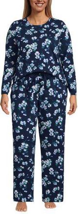 Lands End Gemustertes Pyjama-Set aus Baumwoll-Jersey, Damen, Gr&ouml;&szlig;e:48-50 plus, Blau, Elasthan/Baumwoll-Mischung, by Lands End