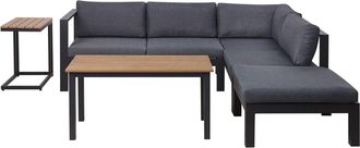 Beliani Lounge Set schwarz Kunstholz Ecksofa mit Auflagen grau 2 Couchtische Messina