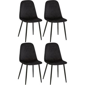 Clp Lot de 4 chaises de salle &agrave; manger Giverny - Rev&ecirc;tement velours noir - Pi&egrave;tement m&eacute;tal noir - Confort optimal et design moderne