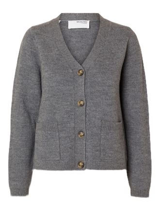 Selected Damen SLFANA LS Knit Cardigan NOOS Strickjacke, Medium Grey Melange, L