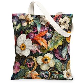 Generic Sac fourre-tout en toile avec motif de fleurs dan&eacute;mones printani&egrave;res pour le shopping, 33 x 38 cm, sac d&eacute;picerie r&eacute;utilisable pour femme, sac d&eacute;piceri