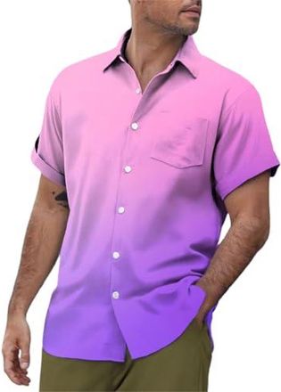 Generic Chemise d&eacute;t&eacute; &agrave; manches courtes pour homme avec poche boutonn&eacute;e - Couleur d&eacute;grad&eacute;e - Coupe d&eacute;contract&eacute;e - Sans plis - Chemisier formel tendance pour le
